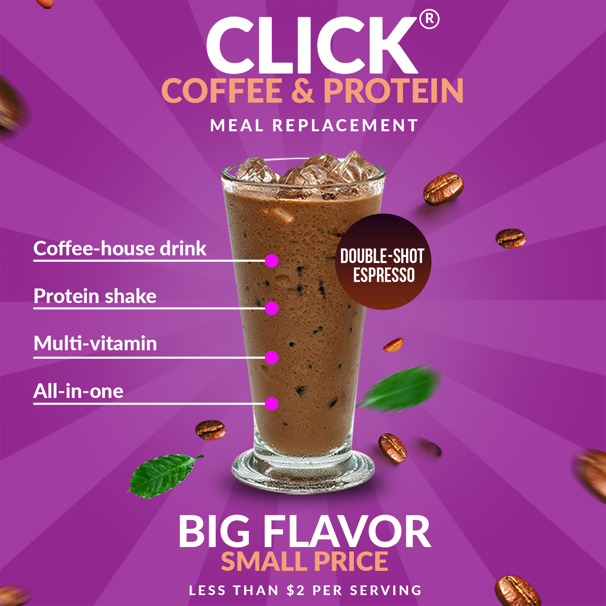 CLICK Coffee Protein Powder Meal Replacement, Caramel Flavor