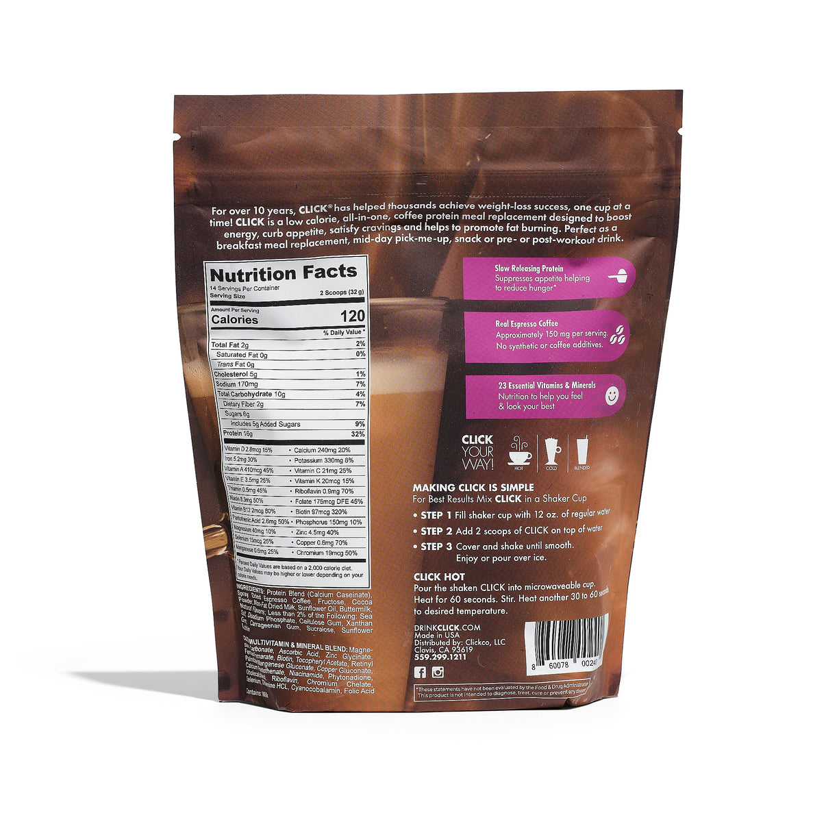 CLICK® Coffee Protein Powder Meal Replacement, Mocha Flavor – CLICK All ...