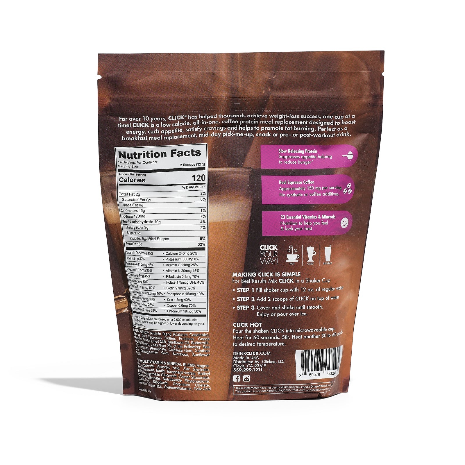 CLICK® Coffee Protein Powder Meal Replacement, Mocha Flavor – CLICK All ...