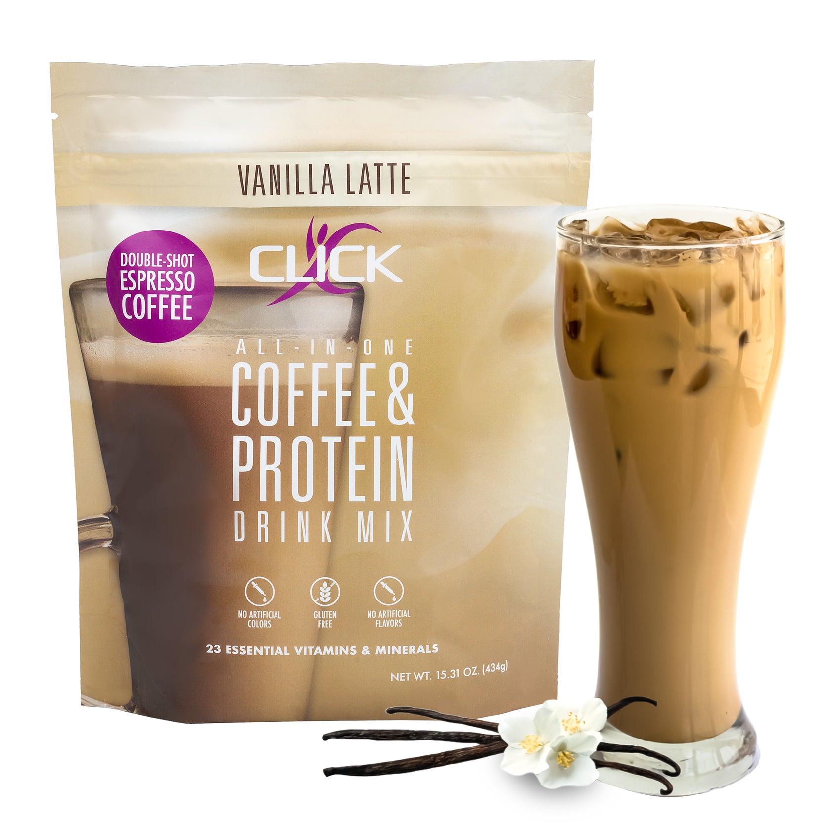 CLICK Coffee Protein Powder Meal Replacement, Vanilla Latte Flavor ...